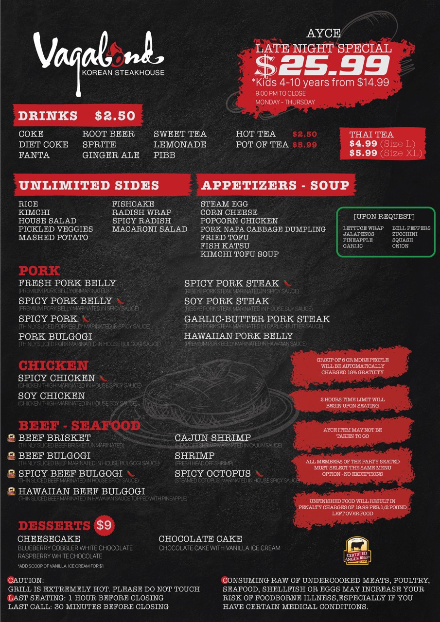 Menu – Vagabond Korean Steakhouse